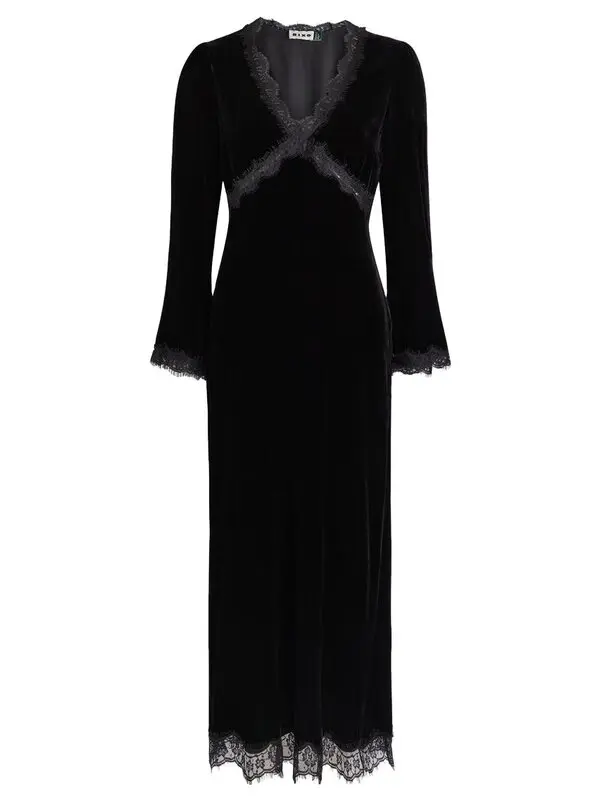 Rixo Alessi Lace-trim Velvet Midi Dress - Black