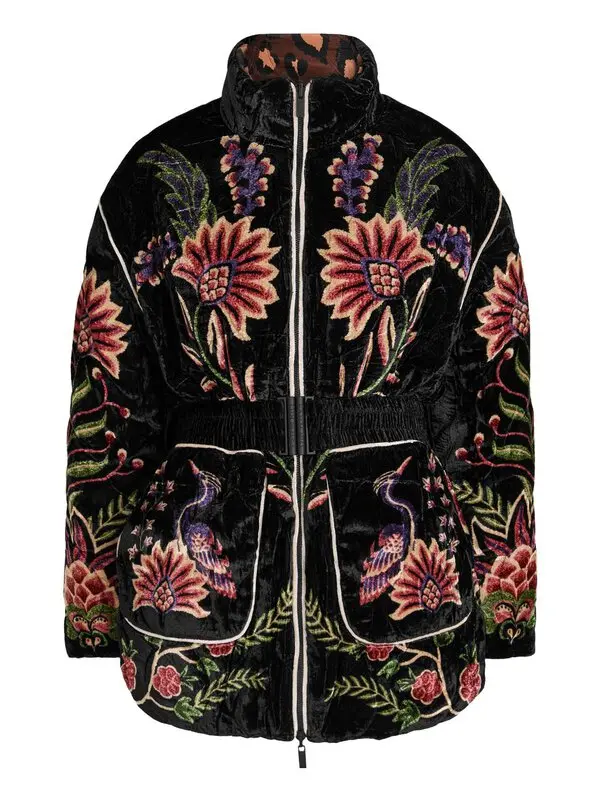 Farm Rio Marvelous Garden Floral-print Velvet Jacket - Black