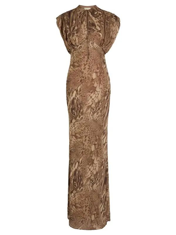 DE LA VALI Ceres Leopard-print Chiffon Maxi Dress - Brown
