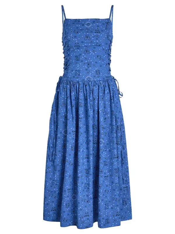 DAMSON MADDER Angelina Paisley-print Cotton Midi Dress - Blue