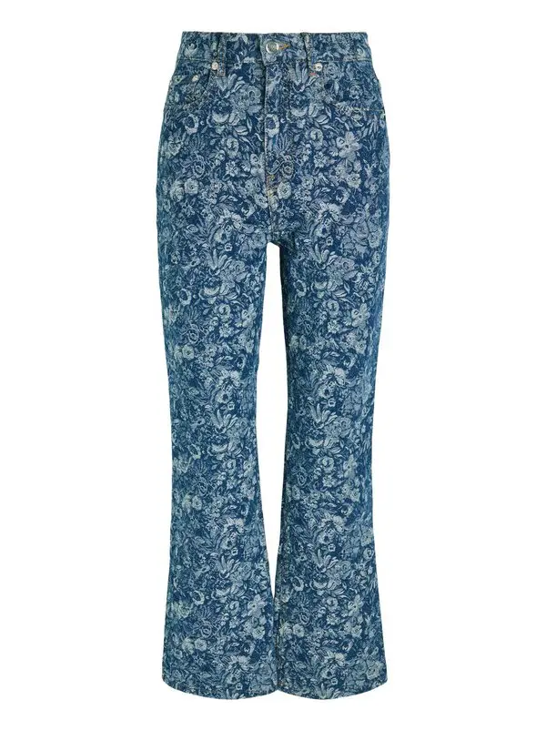 GANNI Betzy Floral-jacquard Bootcut Jeans - Denim