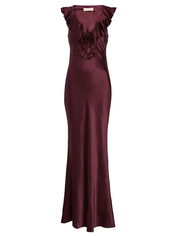 DE LA VALI Nema Ruffle-trimmed Maxi Dress - Burgundy