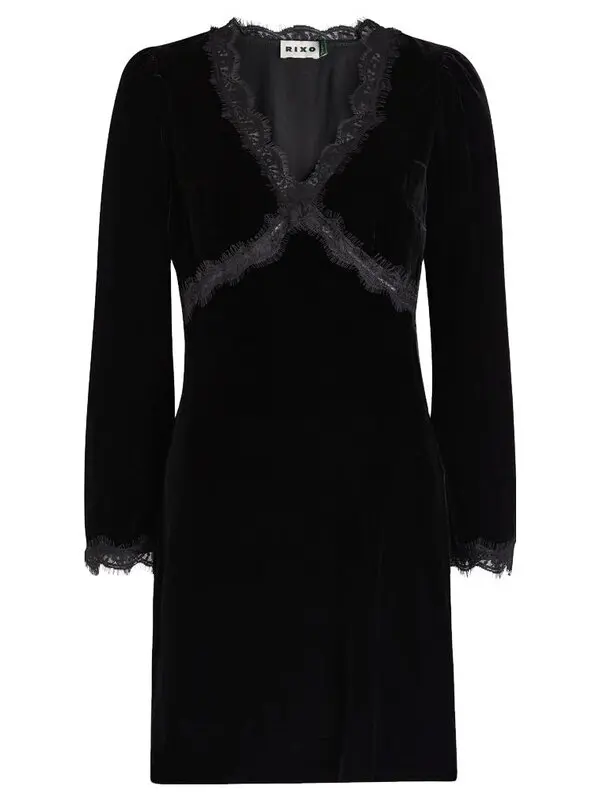 Rixo Macie Lace-embellished Velvet Mini Dress - Black
