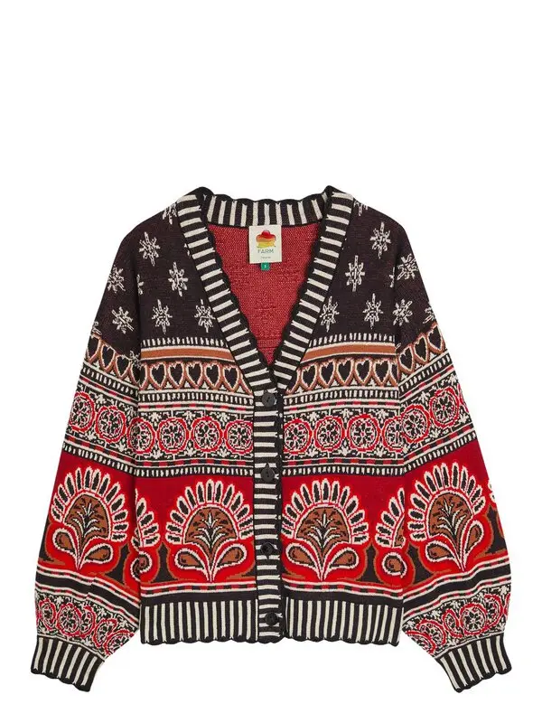 Farm Rio Ainika Groove Patterned Cotton Cardigan - Multicoloured