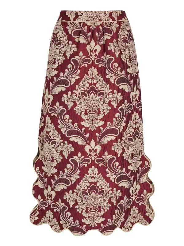Farm Rio Jacquard Woven Midi Skirt - Red
