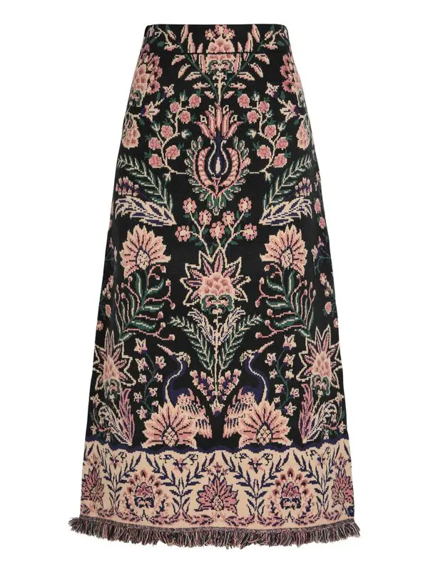 Farm Rio Marvelous Garden Floral-jacquard Knit Midi Skirt - Black