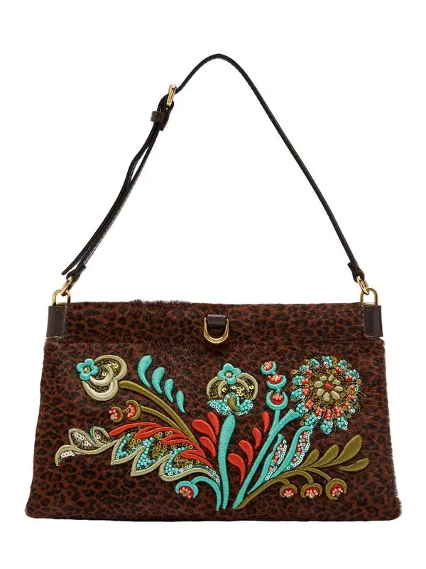 Etro Embroidered Leopard-print Calf-hair Clutch - Multicoloured 1