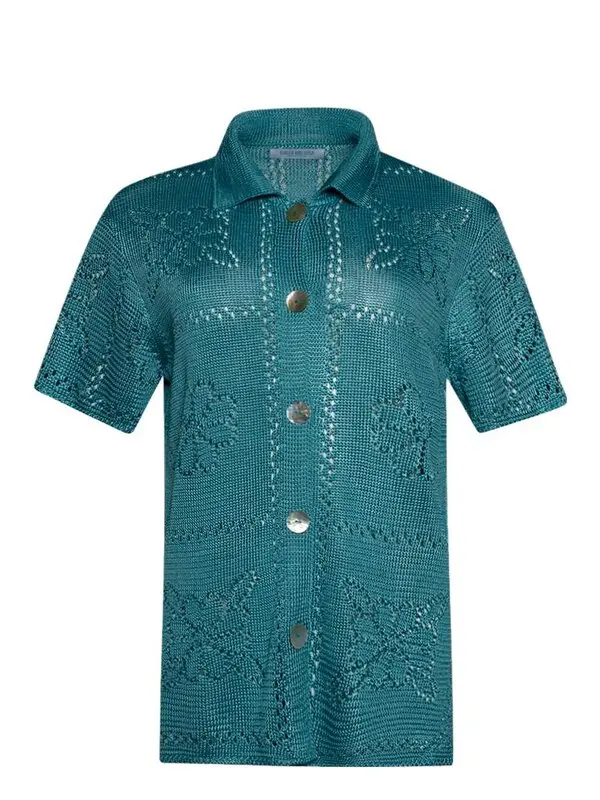 Calle Del Mar Floral Tile Short Sleeve Shirt - Blue