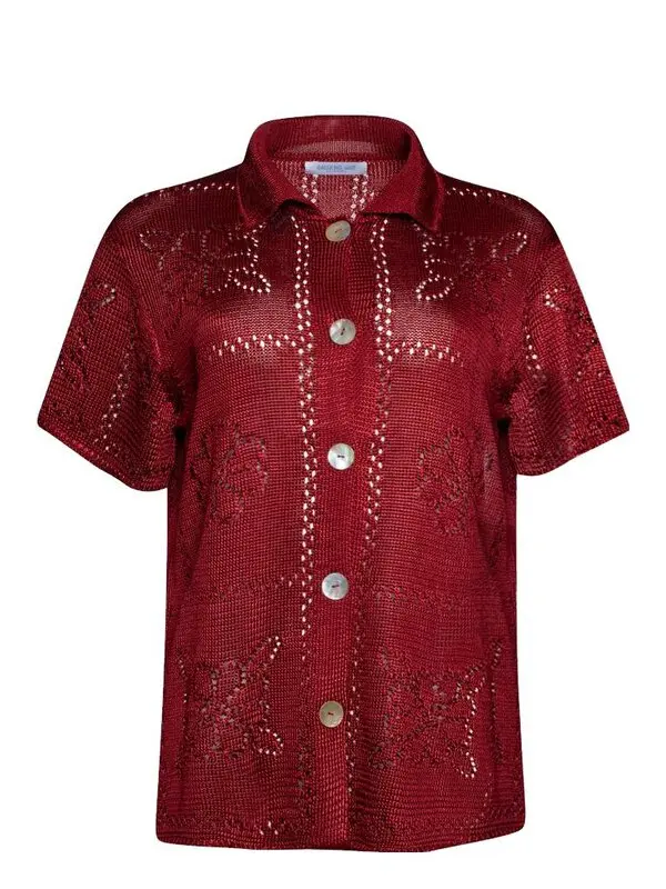 Calle Del Mar Floral Tile Short Sleeve Shirt - Red