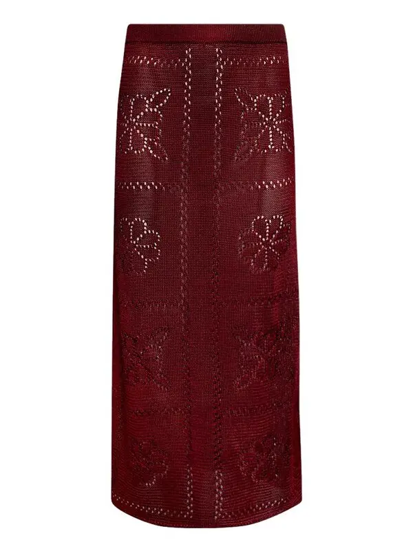 Calle Del Mar Floral Tile Pointelle Knit Skirt - Red