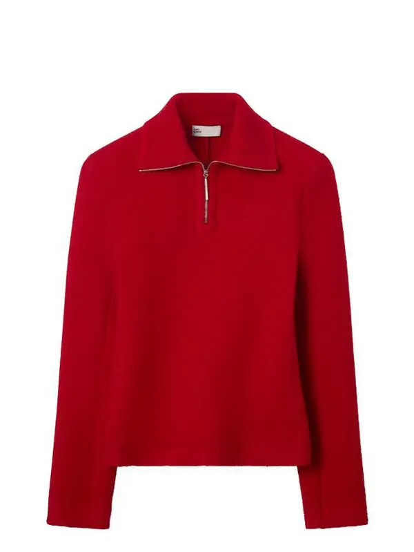 Tory Burch Alpaca And Wool Blend Half-zip Sweatshirt - Royal Red