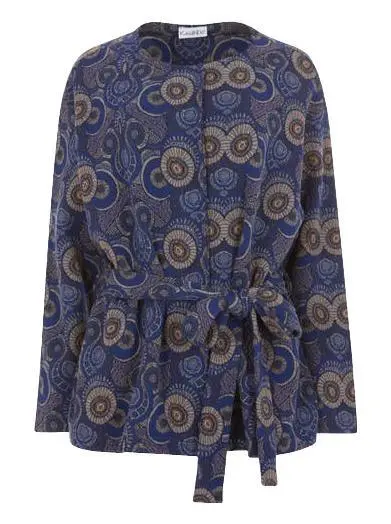 KAHINDO Nouakchott Knit Jacquard Jacket With Belt - Blue
