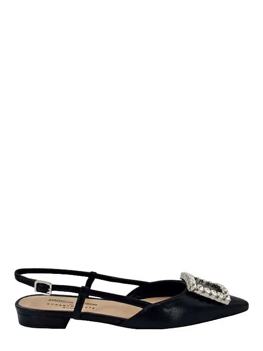 MADISON MAISON Italian Leather Slingback Flats - Black