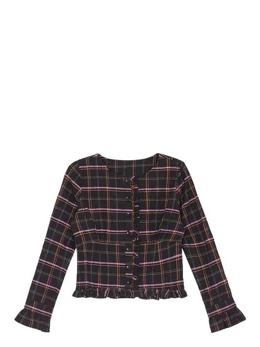 UNTITLED IN MOTION Amelia Ruffle Detail Button-down Top - Viv Plaid