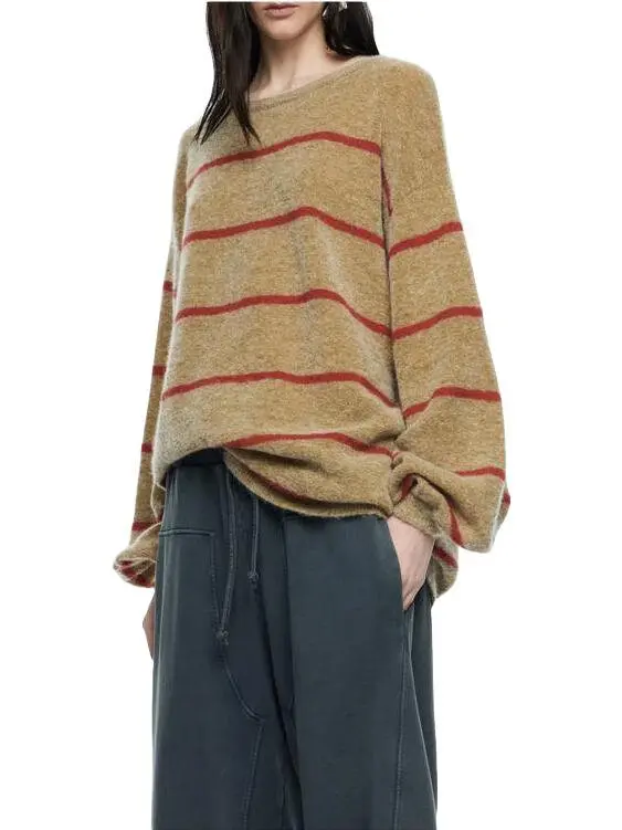 Bimba Y Lola Striped Mohair Blend Sweater - Light Khaki
