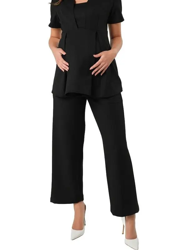 MARION Petite Semi-wide Leg Maternity Work Trousers - Black