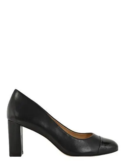 JOAN OLOFF SHOES Sandra Leather Cap Toe Pumps - Black