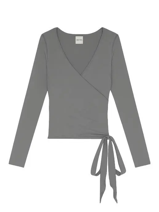 VIR VITA Margot Wrap Top - Stone Grey