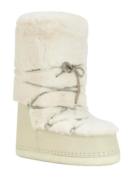 AZALEA WANG Karmela Faux Fur Flatform Bootie - Cream