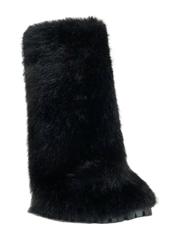 AZALEA WANG Lisboa Cuffed Faux Fur Bootie - Black