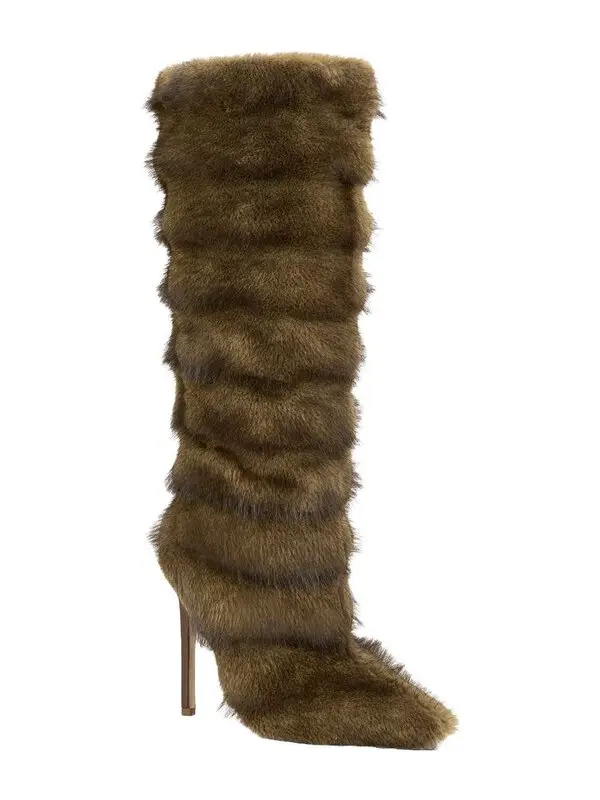 AZALEA WANG Conrad Faux Fur Stiletto Boots - Brown