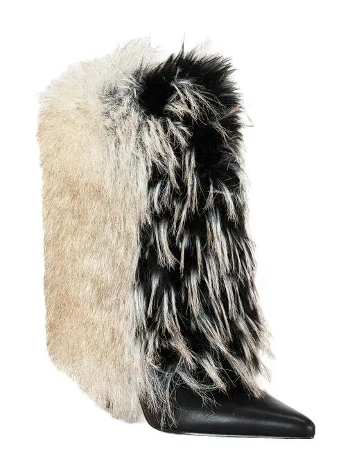 AZALEA WANG Astrali Faux Fur Stiletto Bootie - Black