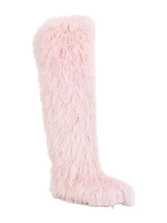 AZALEA WANG Templeton Faux Shearling Thigh-high Boots - Pink