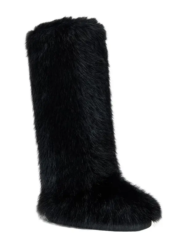 AZALEA WANG Emir Faux Fur Flatform Boots - Black