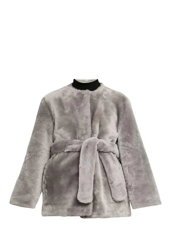 TOTEME Plush Shearling Belted Coat - Grey