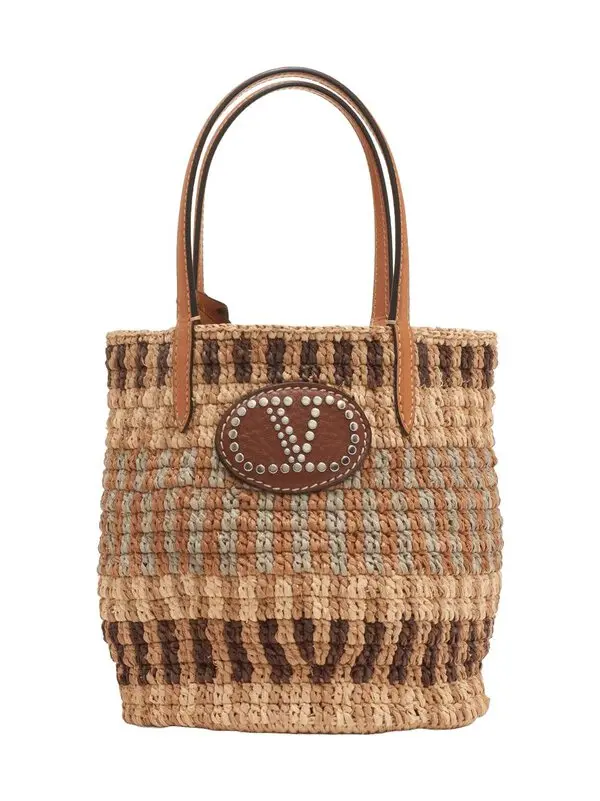 Valentino Garavani Vlogo Signature Crocheted Raffia Bucket Bag - Beige/camel/selleria