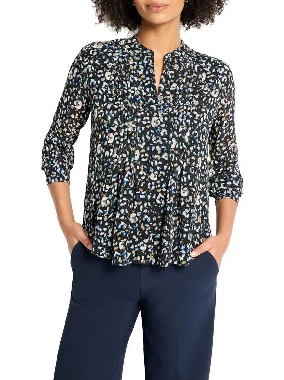 NIC+ZOE Cheetah Pintuck Button-up Shirt - Black Multi