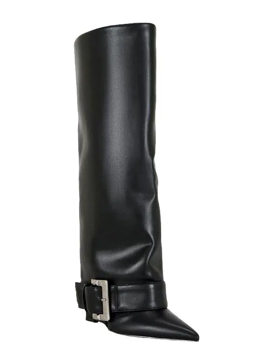 AZALEA WANG Antonina Belted Wedge Boots - Black