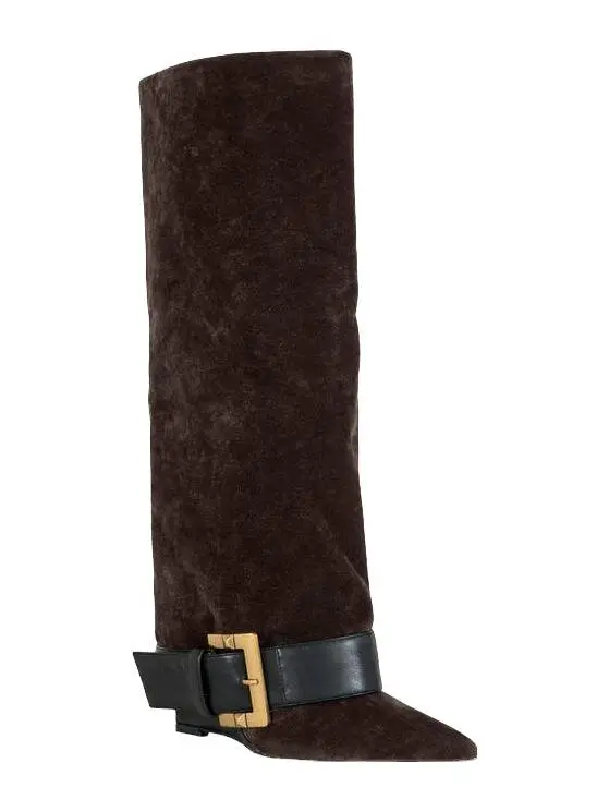 AZALEA WANG Antonina Belted Wedge Boots - Brown