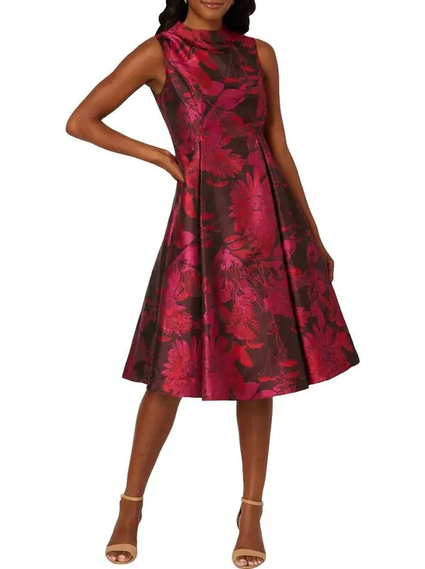 Adrianna Papell Chrysanthemum Jacquard Fit & Flare Cocktail Dress - Pink Multi