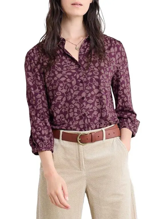 SEASALT CORNWALL Embrace Floral Button-up Shirt - Autumn Stems Dark Hellebore