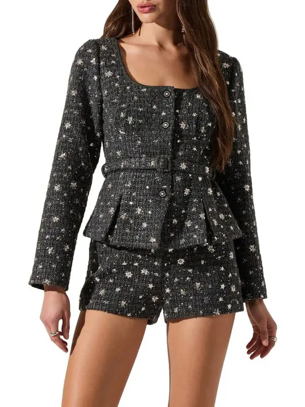 Astr The Label Carolyn Sequin Tweed Jacket - Charcoal