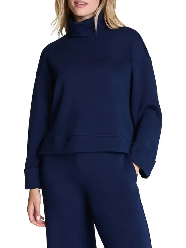 Spanx Cuffed Sleeve Crop Turtleneck Sweatshirt - Timeless Navy