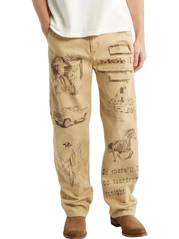 ONE OF THESE DAYS Cotton Graphic Painter Pants - Tan