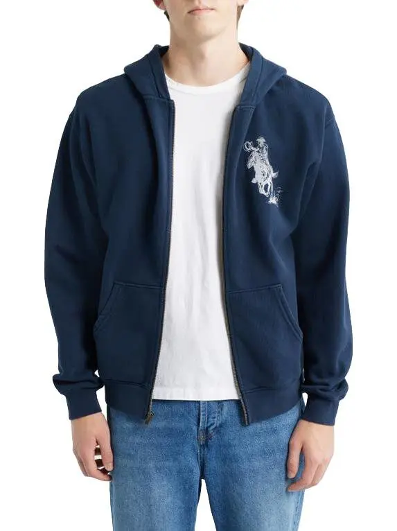 ONE OF THESE DAYS Barbed Graphic Zip Hoodie - Hard Washed Navy
