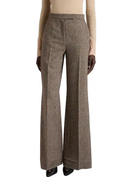 Valentino Garavani High-waist Virgin Wool Flare-leg Trousers - Ivory/brown