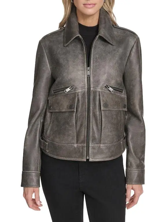 Andrew Marc Addis Aviator Leather Jacket - Black