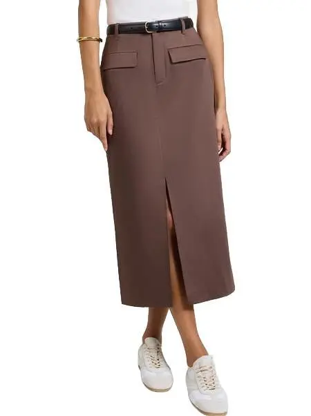 Onia High-rise Front Slit Midi Skirt - Chestnut