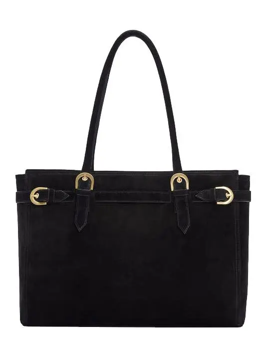 REFORMATION Dominique Leather Tote - Black Suede