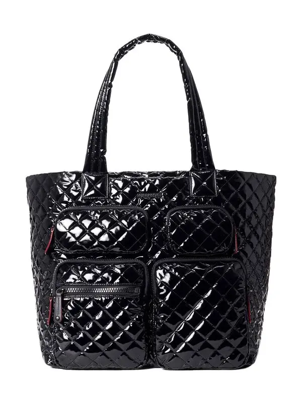 Mz Wallace Large Metro Quilted Nylon Travel Tote - Black Lacquer