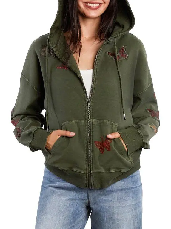 BILLY T Butterfly Front Zip Hoodie - Fave Green