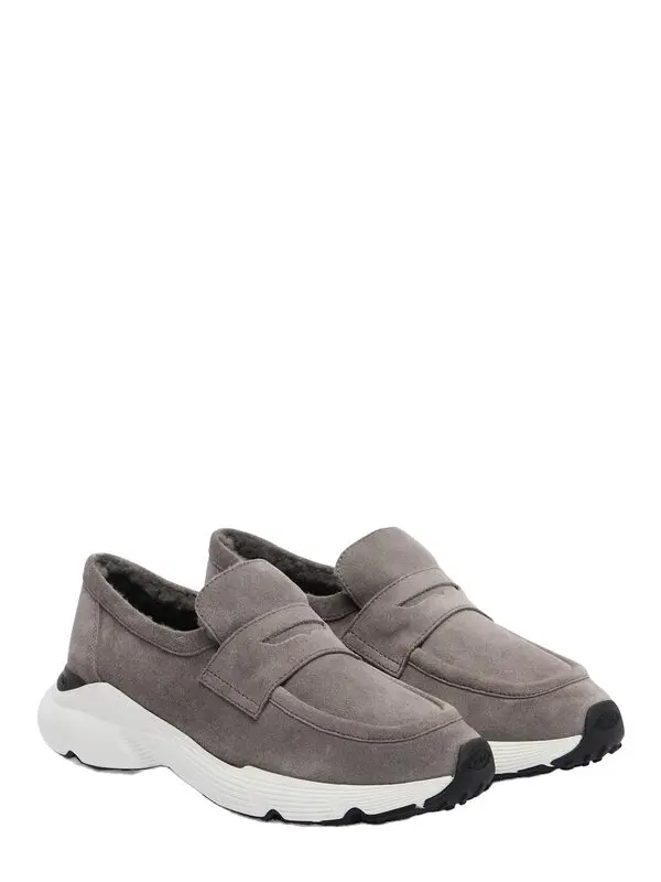 TOD'S Shearling-lined Leather Slip-on Loafers - Grey