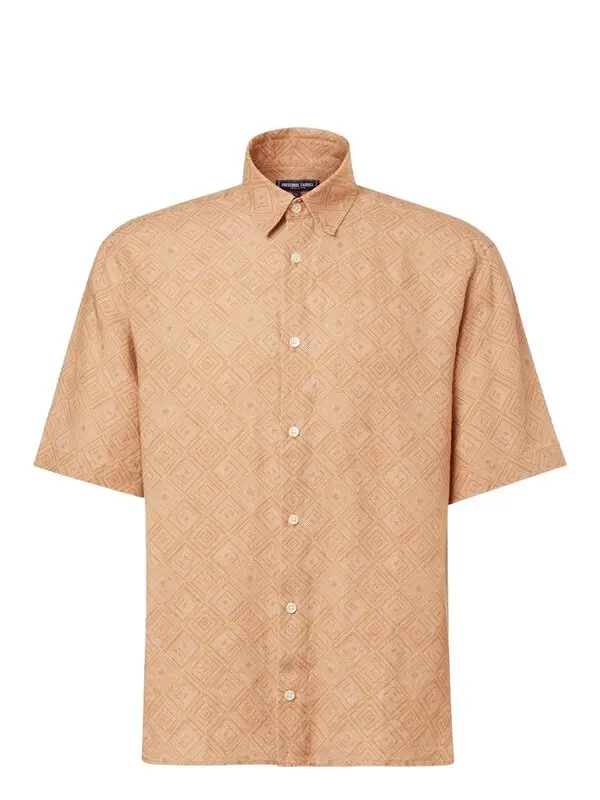 Frescobol Carioca Castro Printed Linen Bowling Shirt - Orange