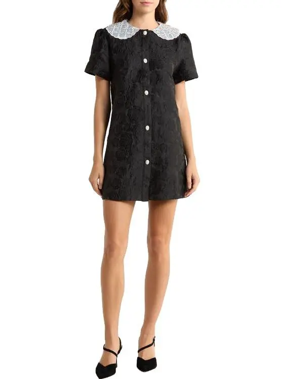 SISTER JANE Floral Jacquard Mini Dress - Black