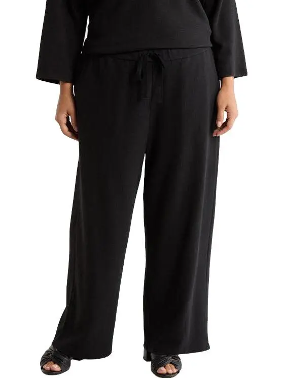 Eileen Fisher Organic Cotton Blend Ankle Wide Leg Drawstring Pants - Black