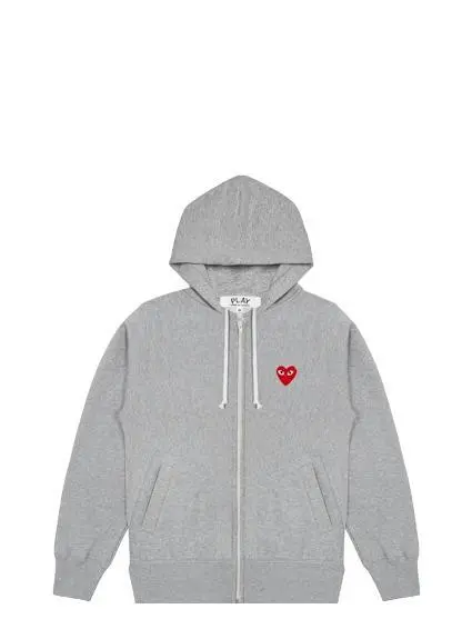 Play Comme Des Garcon Heart Logo Zip Hooded Sweatshirt - Grey